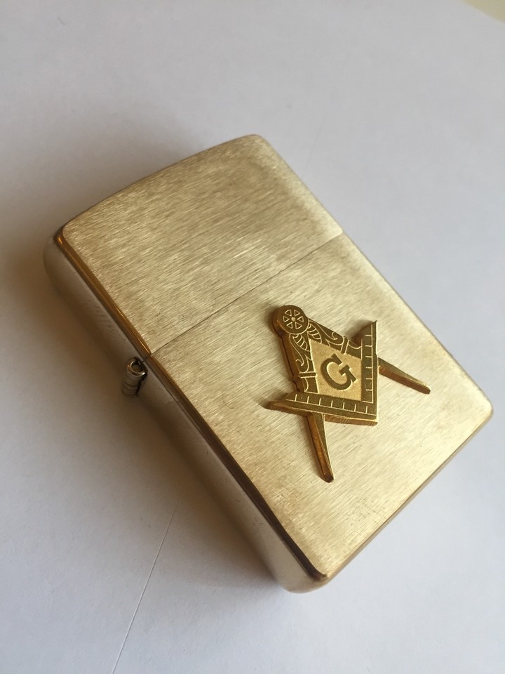 Masonic Zippo Lighter brushed BRASS Free Masons Master gift Gold plated ...