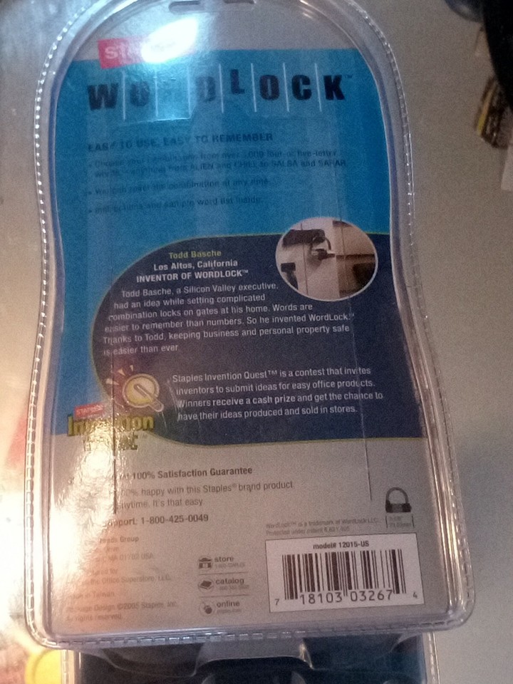 Staples WordLock Easy-To-Remember Combination Lock Model #12015-US ...