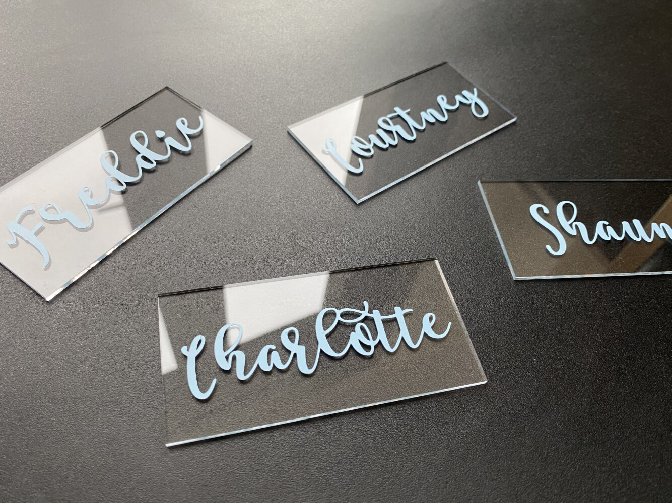 Personalised Acrylic PLACE NAMES, table name tags, wedding birthday ...