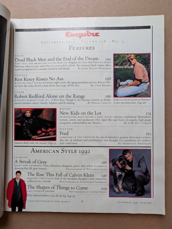 ESQUIRE MAGAZINE September 1992 ROBERT REDFORD RIDES AGAIN-Tim Robbins ...