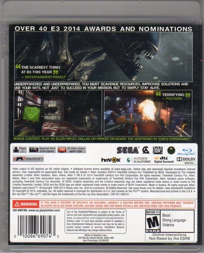 Alien Isolation Nostromo Edition PS3 Manual Tested NTSC-U/C Survival ...