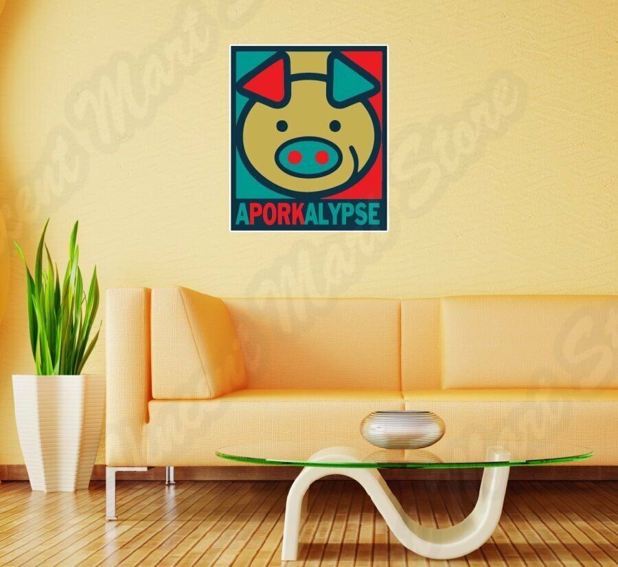 Pork Bacon Pig Aporkalypse Funny Slogan Wall Sticker Room Interior ...