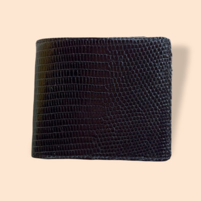 FREE SHIPPING Genuine Lizard Leather Mens Bifold Wallet Black | eBay
