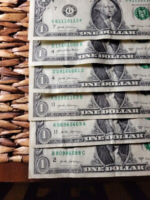 True Flipper Fancy Serial Number $1 One Dollar Bill Trinary 5 Of Kind ...