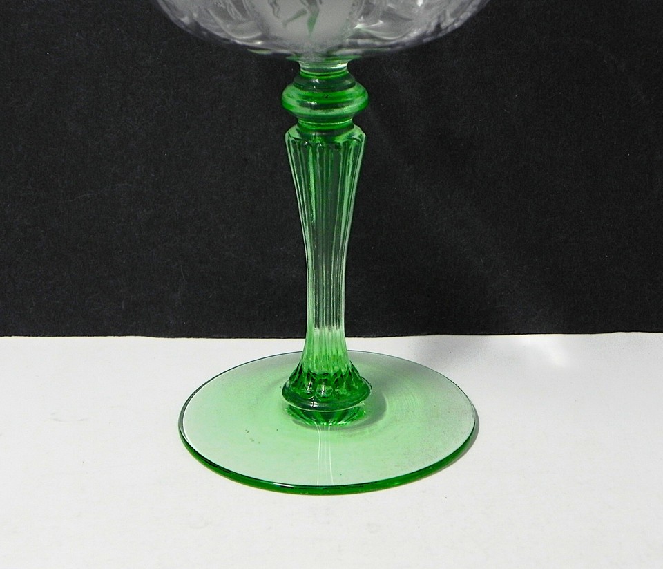 Set of 4 TIFFIN CLASSIC Dancing Nude Etch Champagne Glasses Green Uranium Stems | eBay