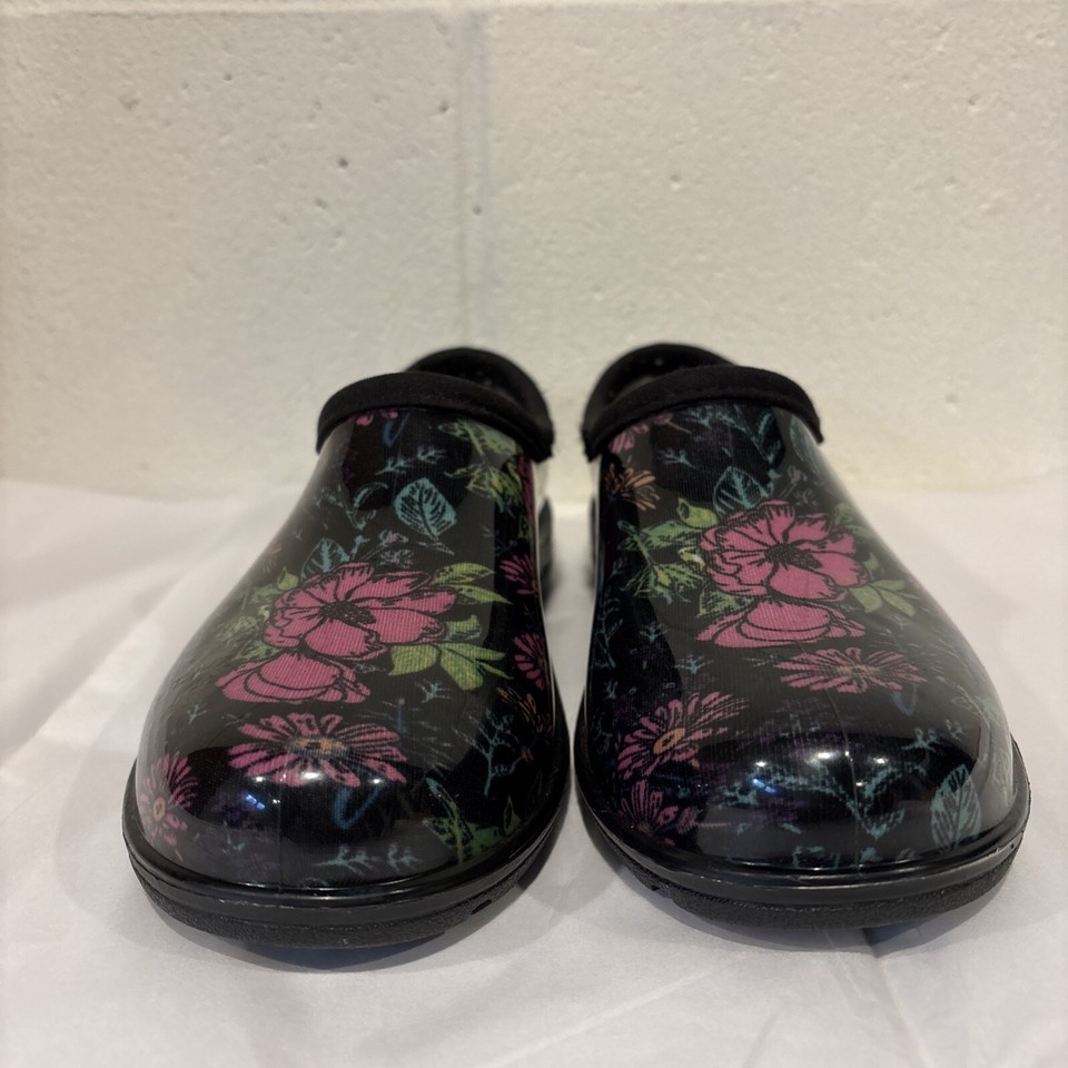 Ground Work Womens Garden Clogs Shoes Waterproof Black Pink Floral Size ...