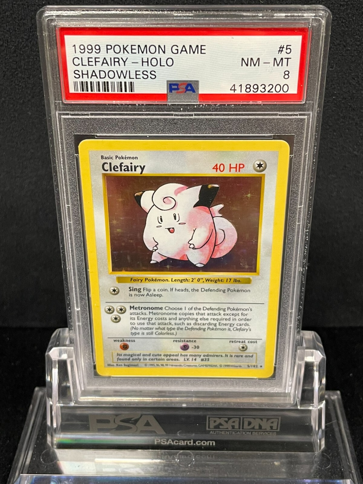 1999 POKEMON GAME WOTC ENGLISH HOLO SHADOWLESS #5 CLEFAIRY PSA 8 | eBay