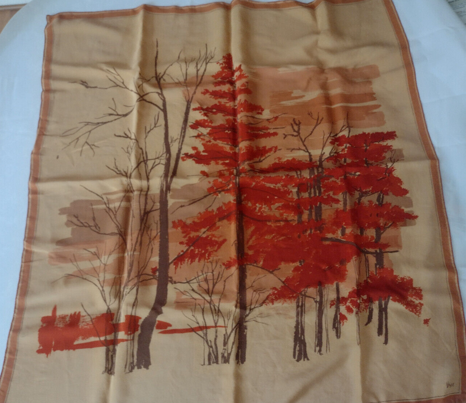 Vintage Scarves By Vera Trees/Forest - 30" x 32" Handrolled Pure Silk ...