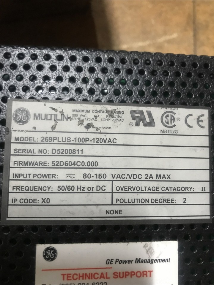 GE Multilin 269PLUS-100P-120VAC 269 Plus Motor Management Relay Tested ...