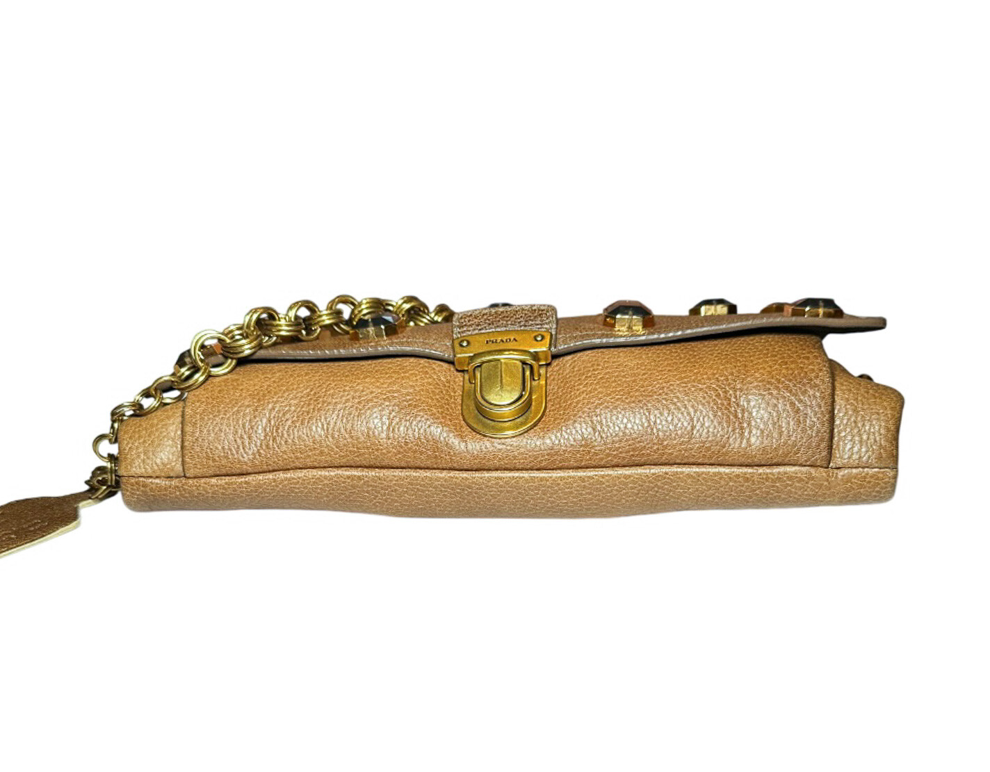 Prada Cervo Pietre Jeweled Brown Deerskin Leather Chain Shoulder Bag | eBay