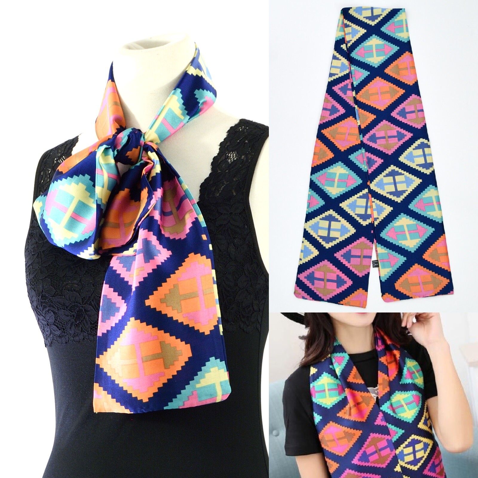 Fashion Satin Long Narrow Scarf | eBay