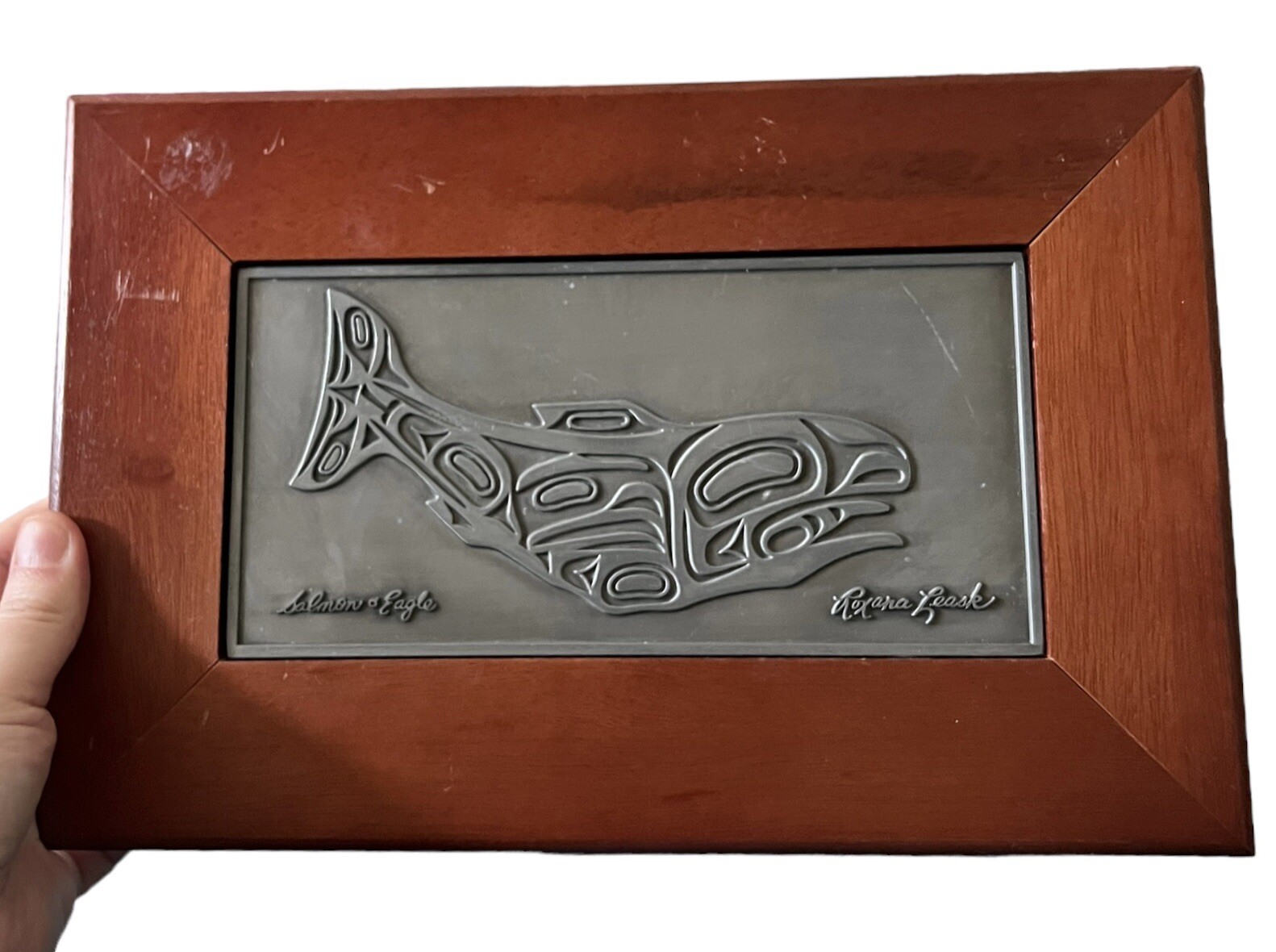 ROXANA LEASK Native American Haida Art Plaque Salmon Eagle Pewter | eBay