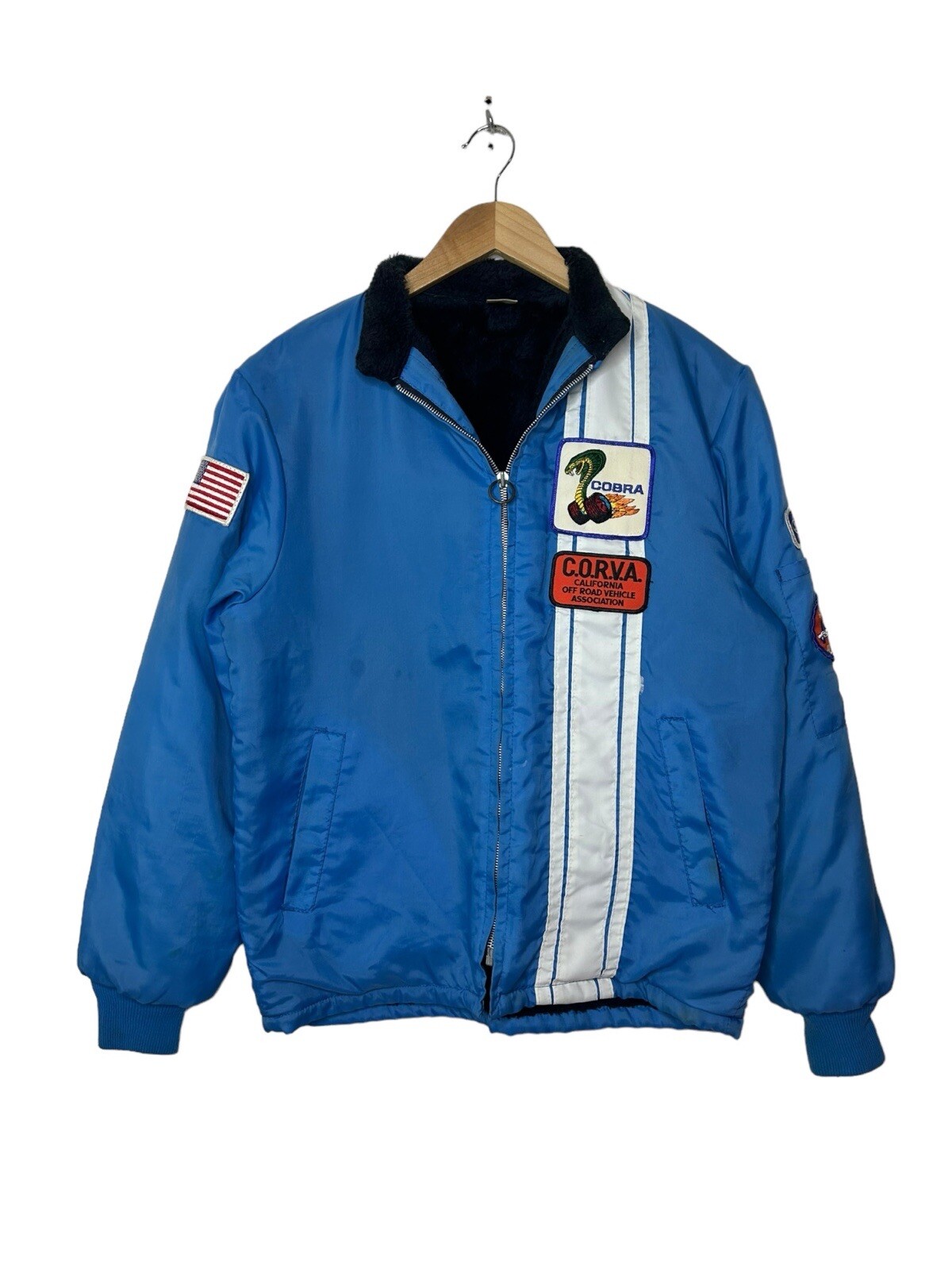 Vintage 70s Ford Cobra Racing Jacket Blue Faux Fur Li… - Gem