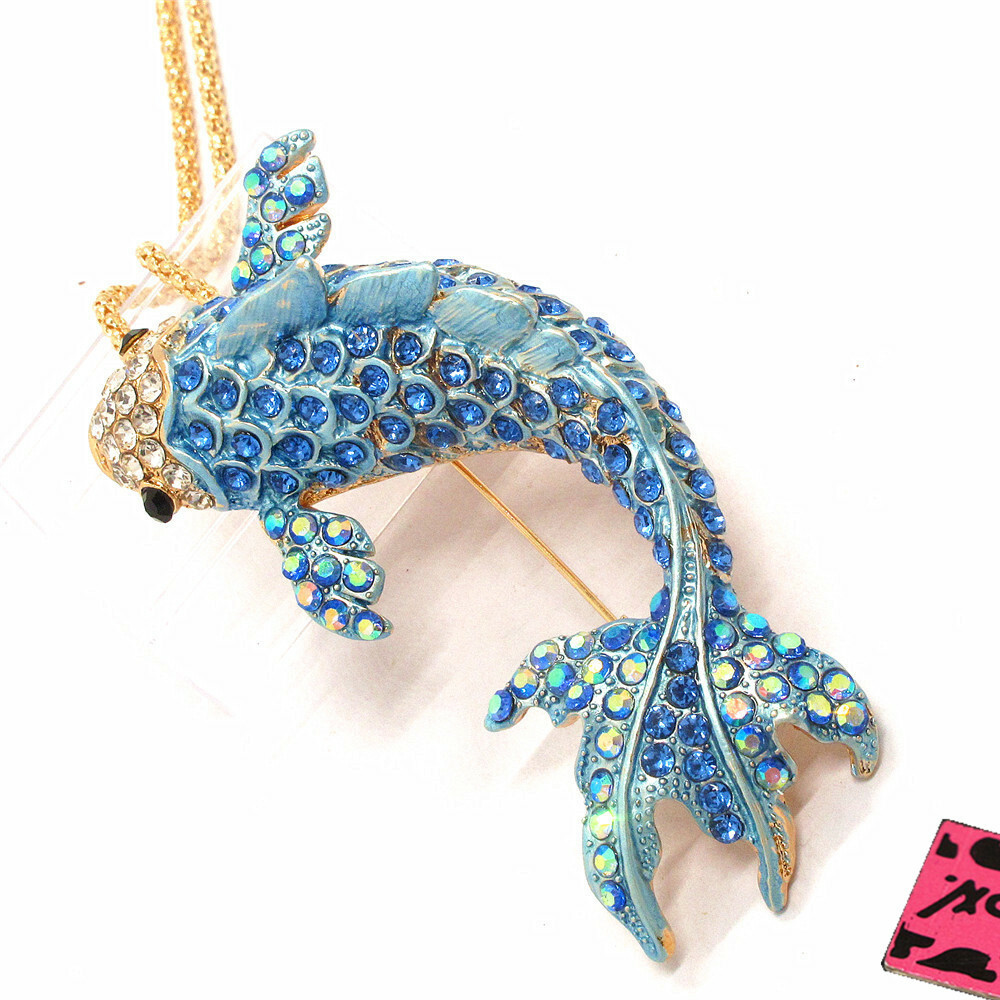New Fashion Women Bling Cute Blue Goldfish Fish Crystal Sweater Chain ...