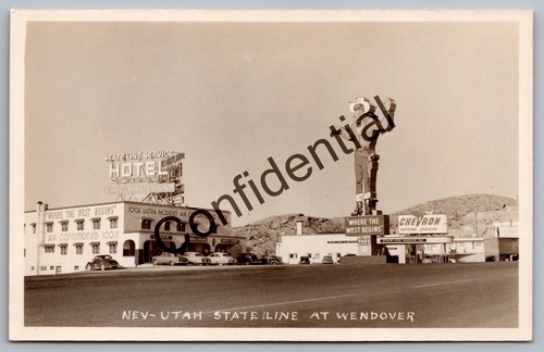 Real Photo Cowboy Neon Chevron Wendover NV Nevada UT Utah State Line RP ...