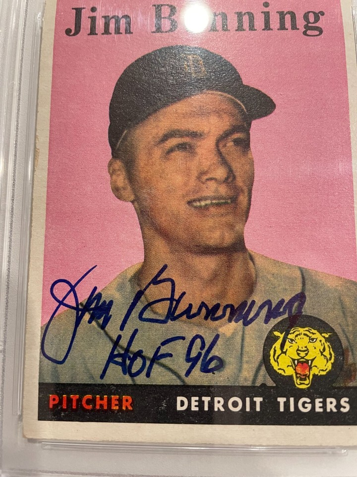 Jim Bunning Signed 1958 Topps w/ Rare "HOF 96" Inscription Baseball HOF ...