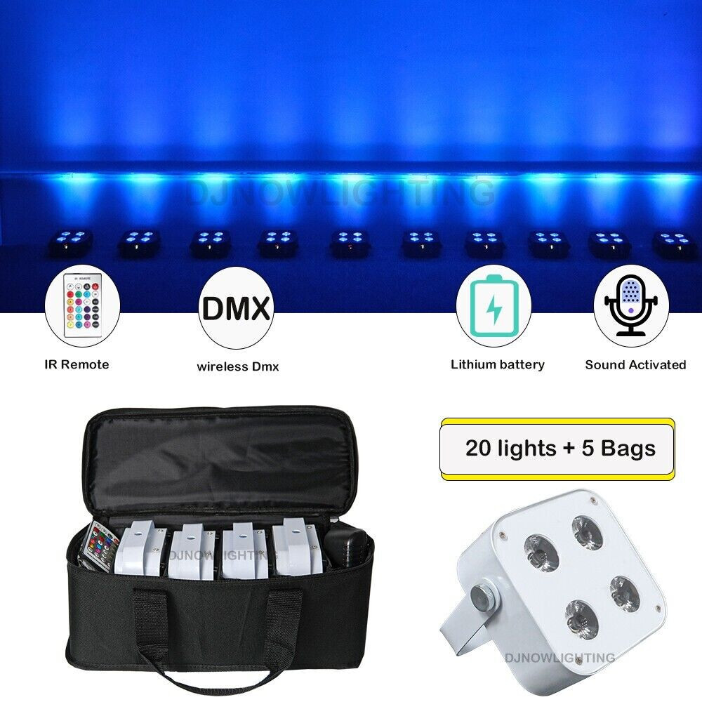 20pcs with 5 bags Wedding DJ Uplight 4x12w RGBWA UV Wireless LED ...