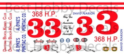 #3 DAVID PEARSON Al Dykes Pontiac 1/25th - 1/24th Scale Waterslide ...