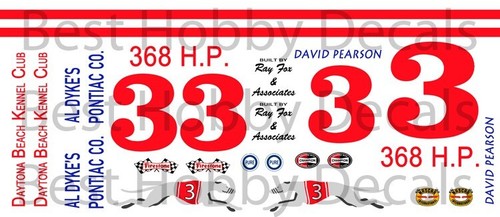 #3 DAVID PEARSON Al Dykes Pontiac 1/25th - 1/24th Scale Waterslide ...