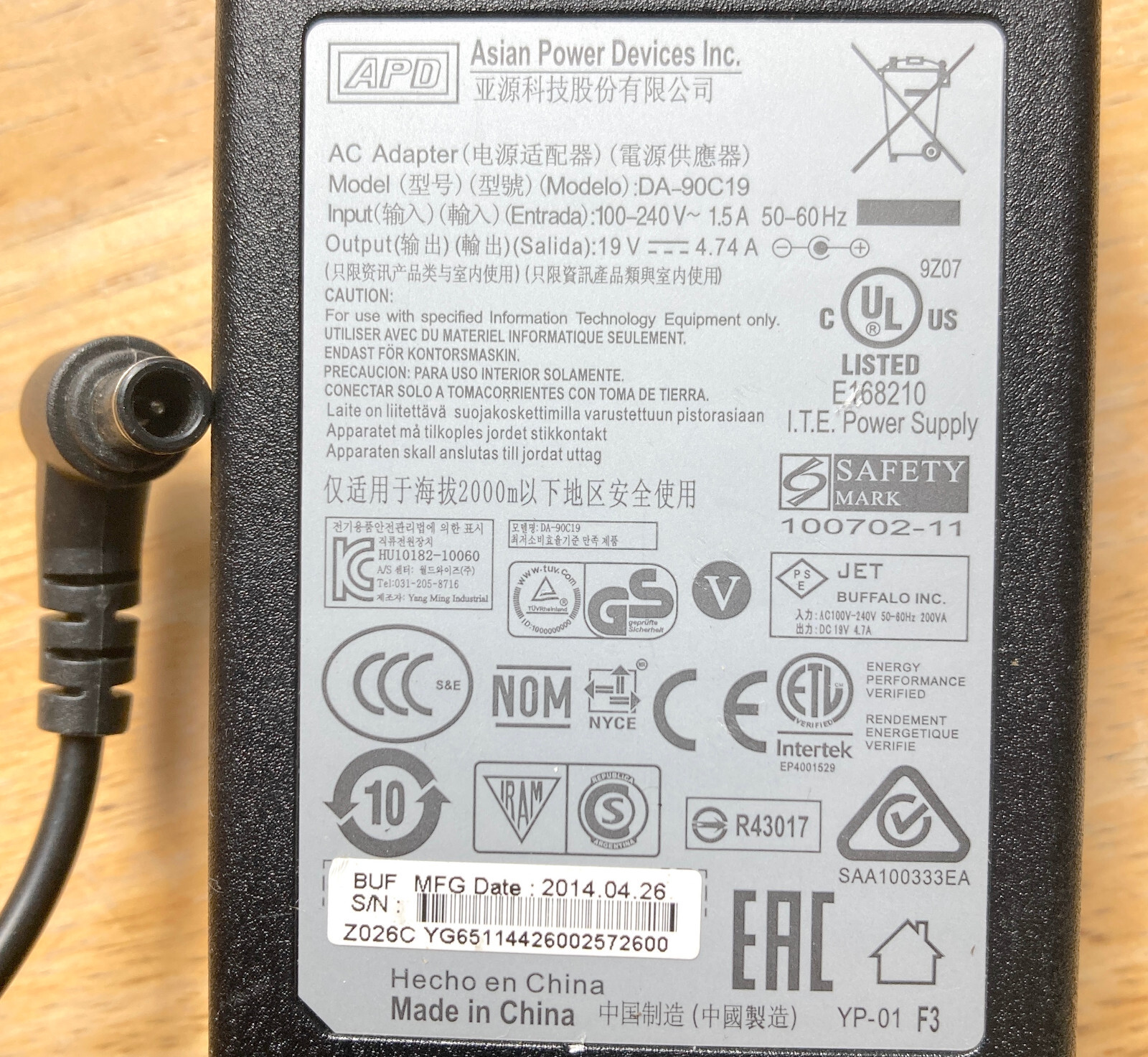 GENUINE ADP DA-90C19 DC 19V 4.74A 90W Power Supply Adapter 6.5MM ...