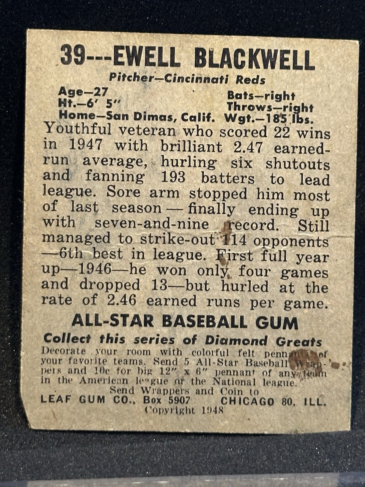 1948-49 Leaf Baseball Card #39 Ewell Blackwell (RC) | eBay