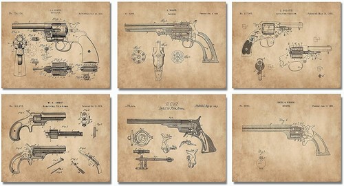 Vintage Gun Decor Gifts for Men - Set of 6 (8x10) Wall Art Patent ...