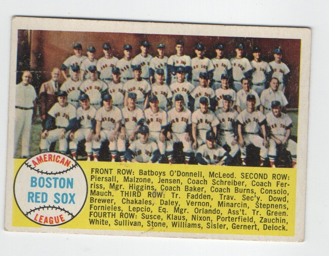 1958 TOPPS UNMARKED CHECKLIST #312 BOSTON RED SOX TEAM VG-EX CREASE ...