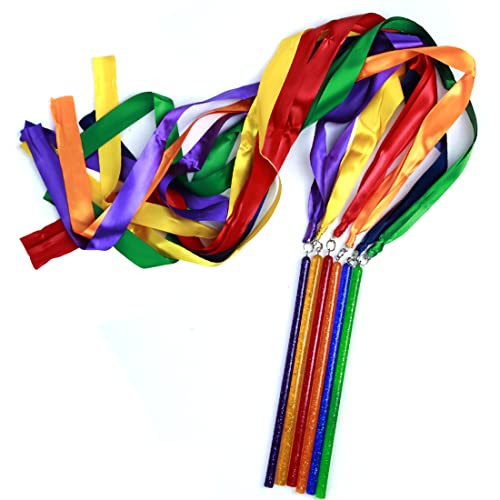 Multicolor Sparkling Gymnastic Ribbon Wands [6 Pack] with 9 inch Stick ...