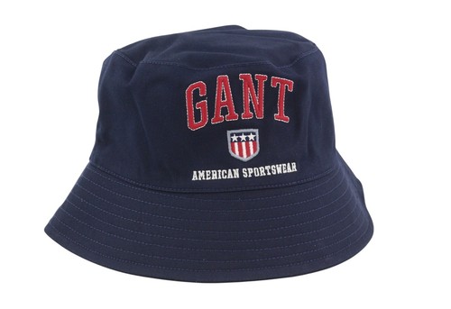 GANT Retro Shield Bucket Men Hat S/M Evening Blue Embroidered Logo ...