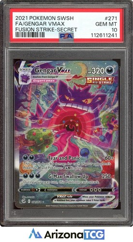 Pokemon 2021 Gengar VMAX 271/264 Alt Art Fusion Strike GEM MINT PSA 10 ...