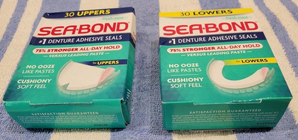 NIB! 2 Packs Sea-Bond Adhesive Denture Seals, 30ct- 1 box Uppers, 1 ...
