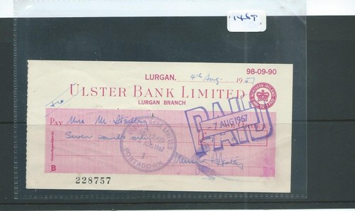 CHEQUE - CH1469 - USED - 1967/68 - ULSTER BANK, LURGAN | eBay