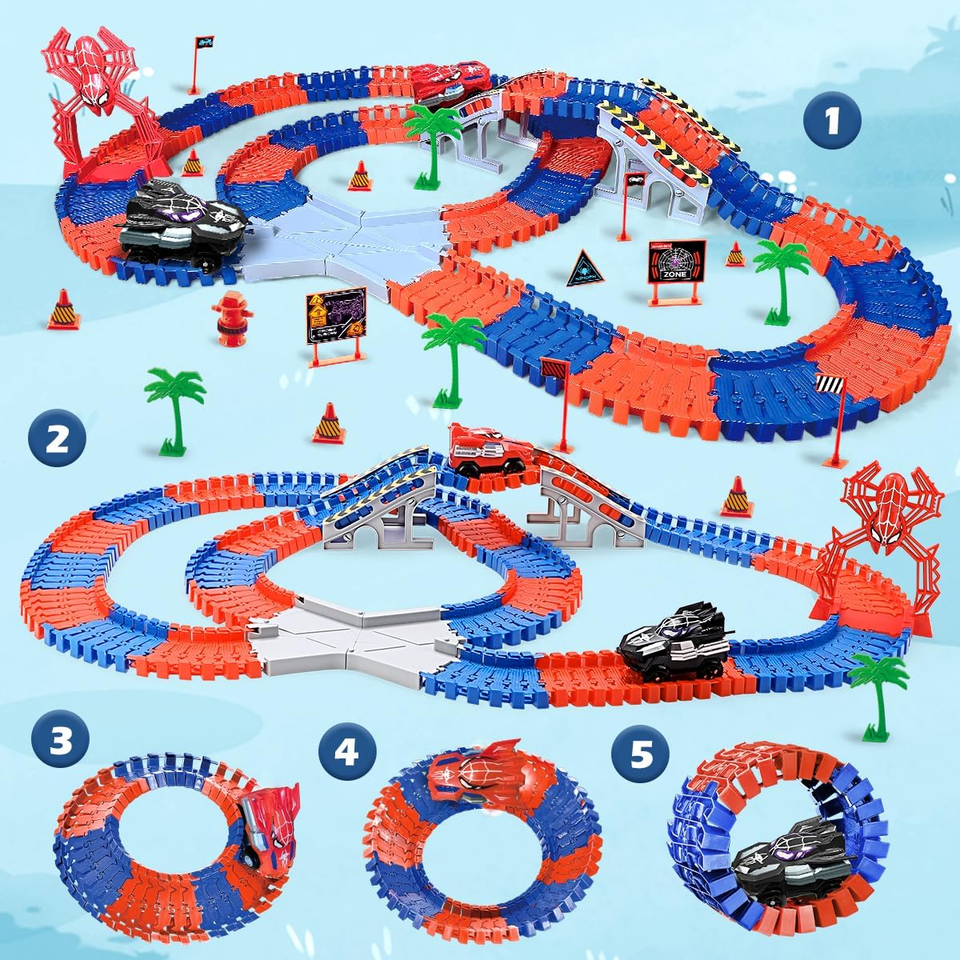 Spider Race Track for Kids Age 3-8, 212PCS Race Car Track with 2 Spider ...