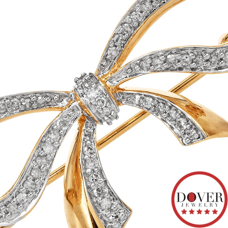 Estate Diamond 14K Gold Bow Pin 4.1 Grams NR | eBay