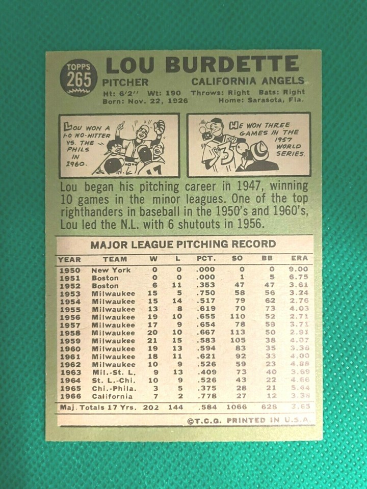 1967 TOPPS # 265 LOU BURDETTE | eBay