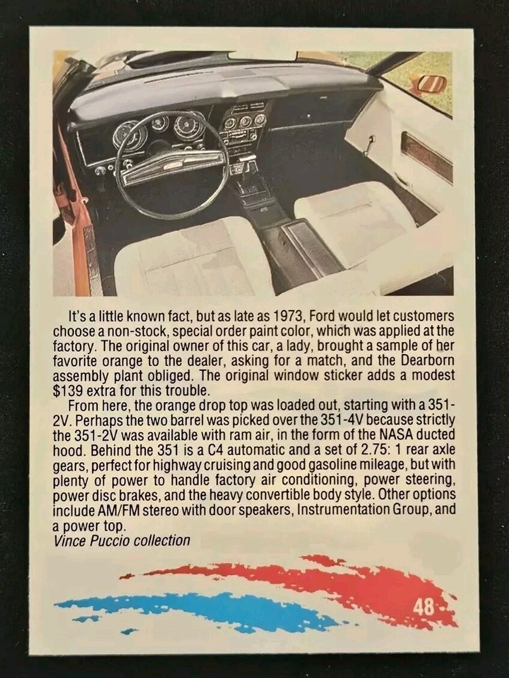 CARROLL SHELBY MUSTANG CARDS SERIES 1 - '73 CONVERTIBLE CARD #48 | eBay