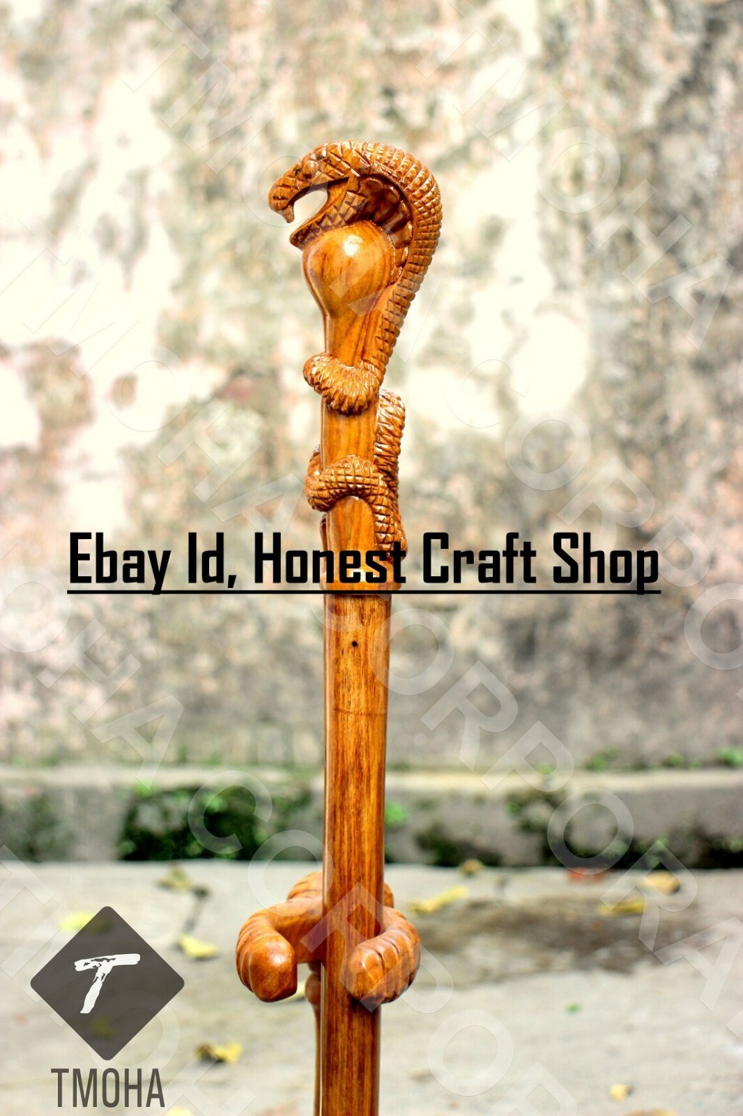 Hand Carved Wooden Snake Head Walking Stick Handmade … - Gem