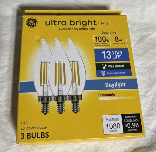 GE Ultra Bright LED Light Bulbs 100 Watt Daylight Candelabra 3 Pack for ...