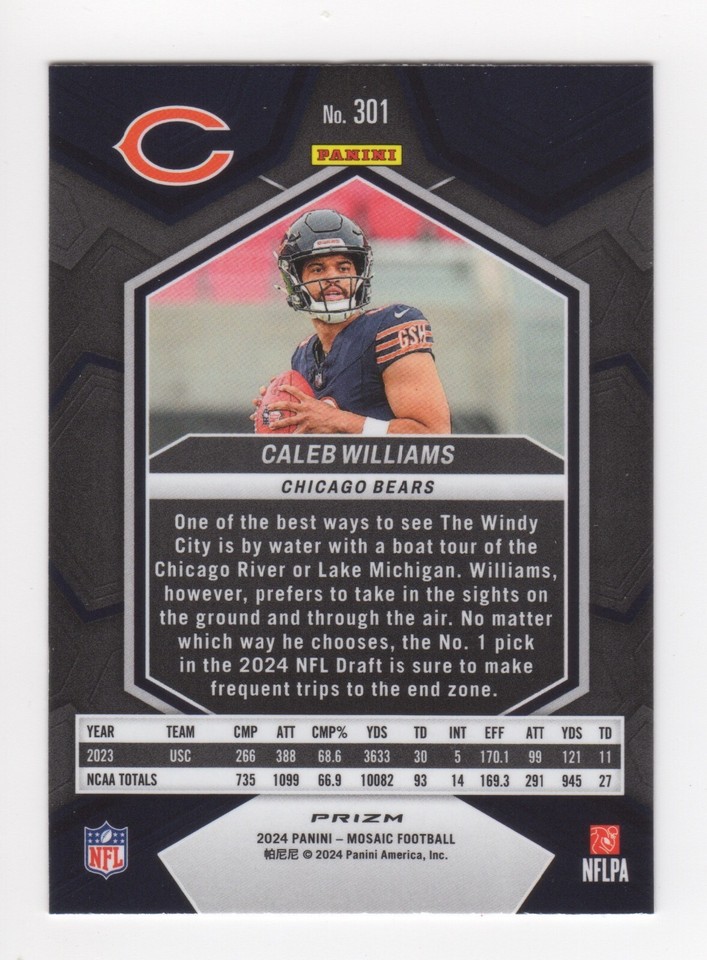 2024 Panini Mosaic NFL Football CALEB WILLIAMS Pink Camo Prizm Rookie ...