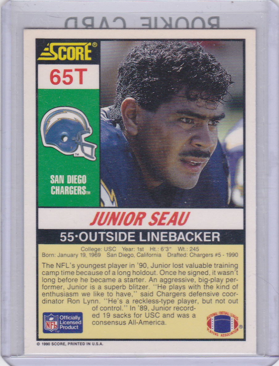 JUNIOR SEAU ROOKIE CARD San Diego Chargers 1990 SCORE SUPPLEMENTAL ...