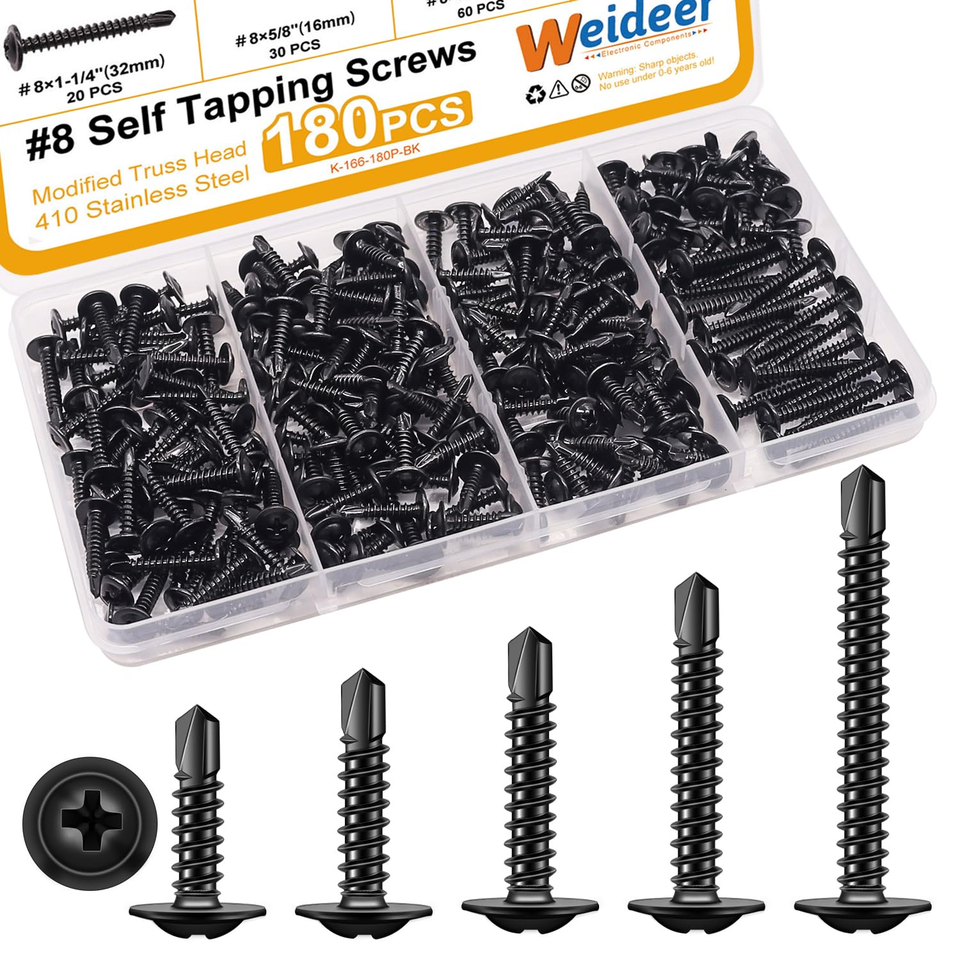 180Pcs #8 Self Tapping Screws for Metal, Sheet Metal Screws, 410 ...