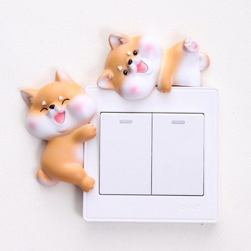 4PCS Cute Dog Livingroom Switch Surround Sticker Shiba Inu Wall Socket ...