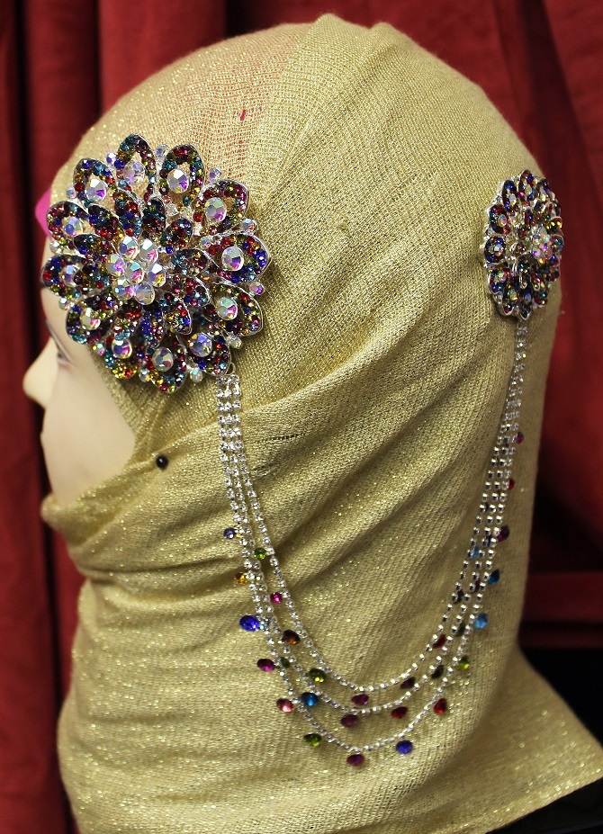 Ladies Diamante Double Chain Brooch Hijab Pin Scarf Head Piece Bridal ...