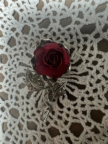 Beautiful Vintage Elegant Dark Red Rose Brooch/Lipel Pin | eBay