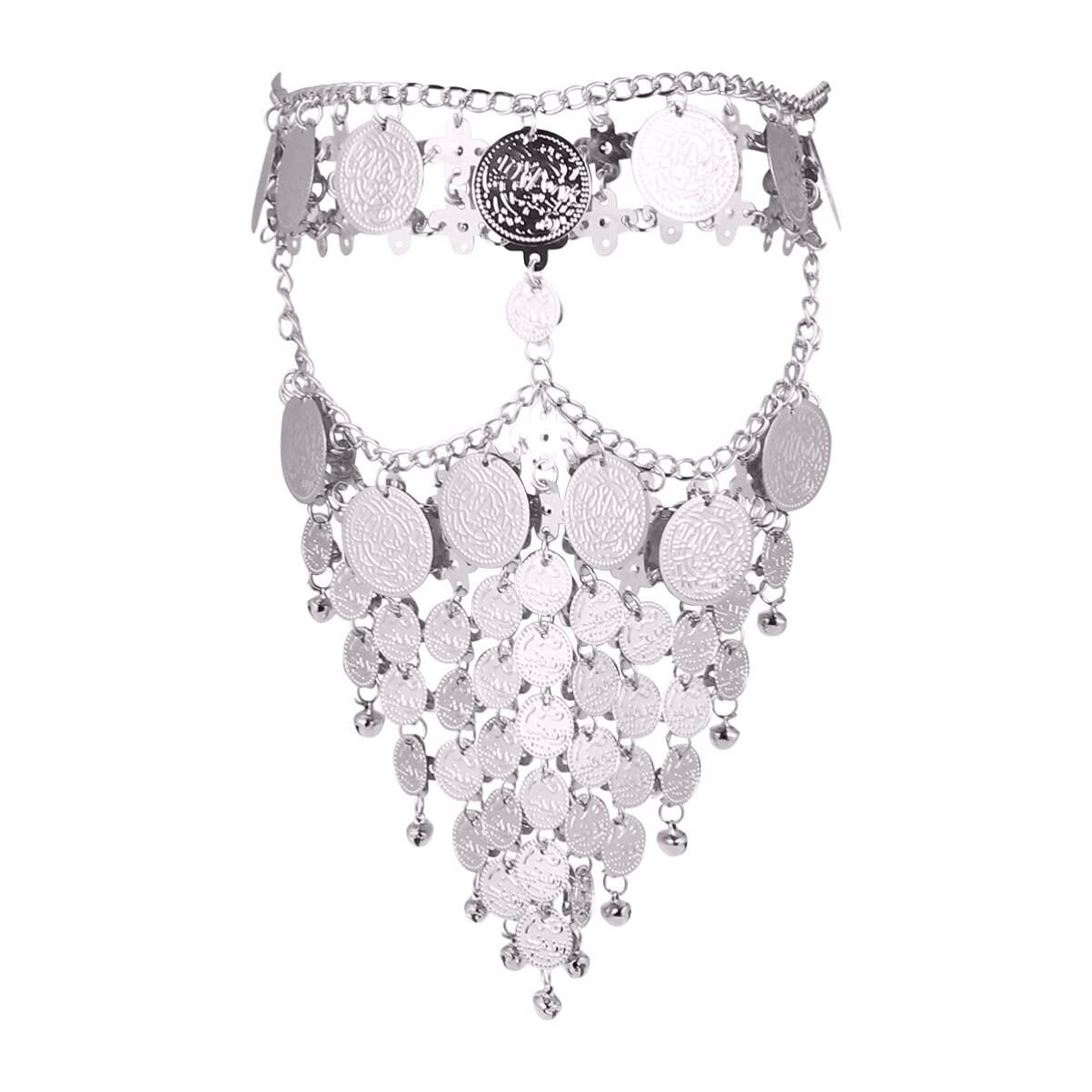 US Women Masquerade Masks Belly Dance Metal Face Coin Veil Halloween ...