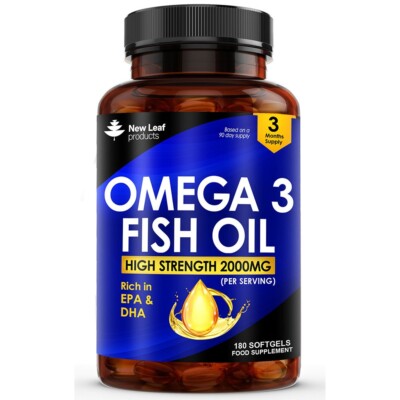 Omega 3 Supplements 2000mg Softgels - High Strength Fish Oil + Vitamin ...