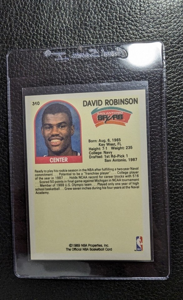 1989 HOOPS #310 DAVID ROBINSON ROOKIE CARD RC HOF SAN ANTONIO SPURS HOF ...