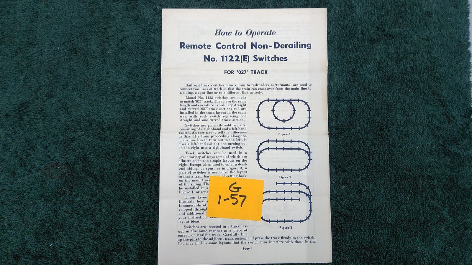 LIONEL TYPE 1122(E) NON-DERAILING SWITCHES INSTRUCTIONS ORIGINAL | eBay