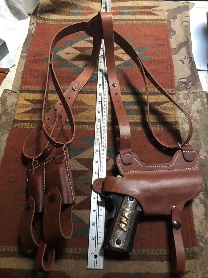 FITS Colt 45 Model 1911 Leather Shoulder Holster & Mag Pouch Horizontal ...