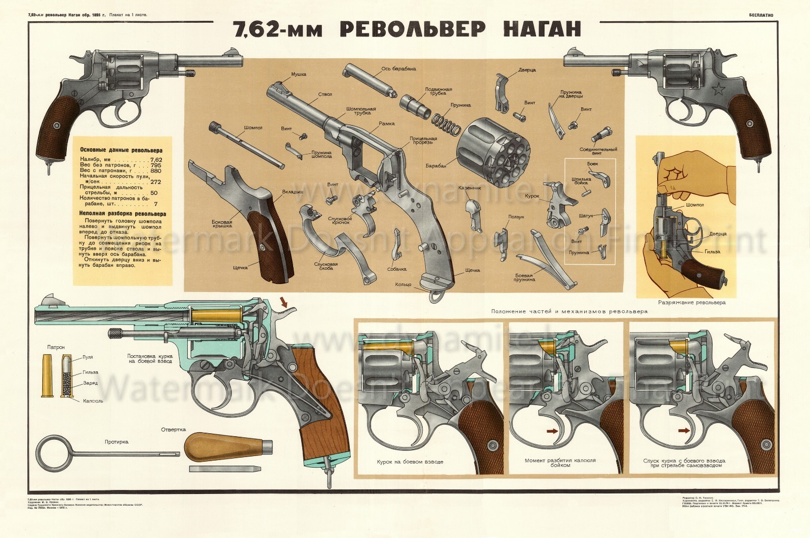 Soviet Military Weapon Poster Print RUSSIAN NAGANT REVOLVER 1985 7,65MM ...